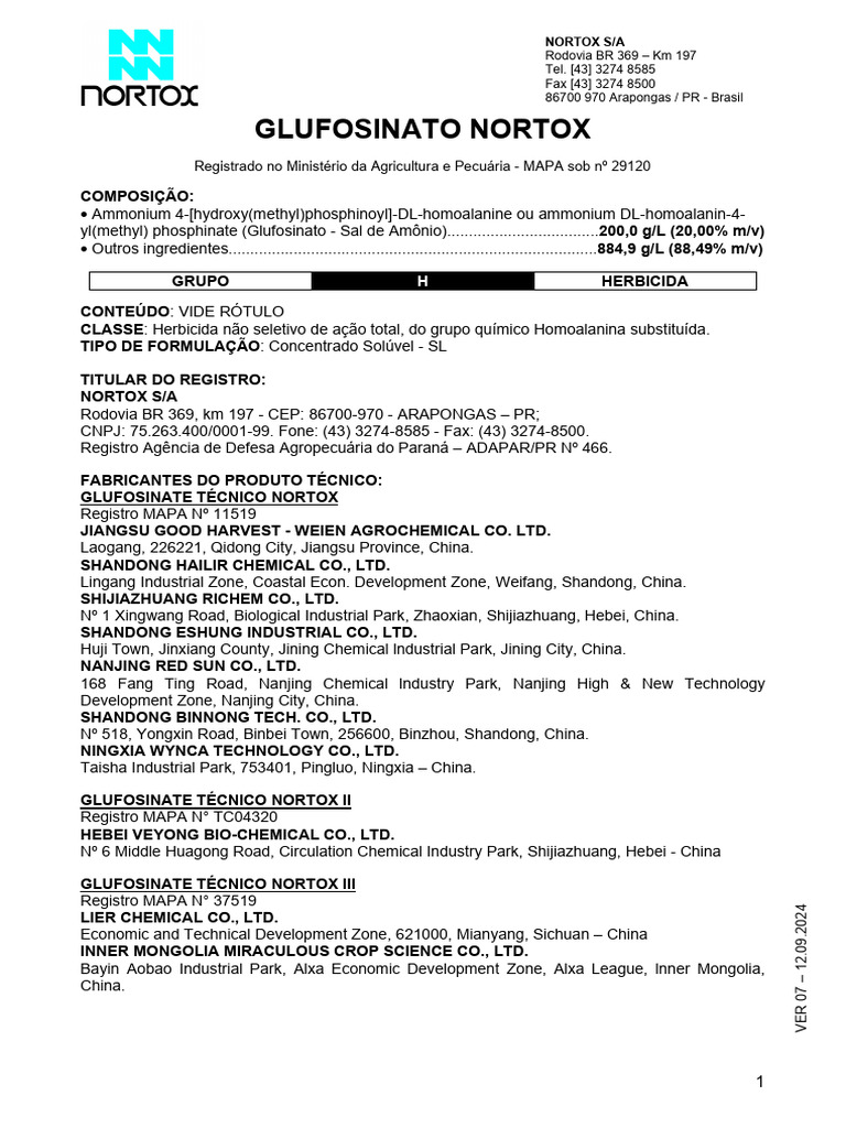 Glufosinatonortox Glufosinato Nortox Bula | PDF | Soja | Batata