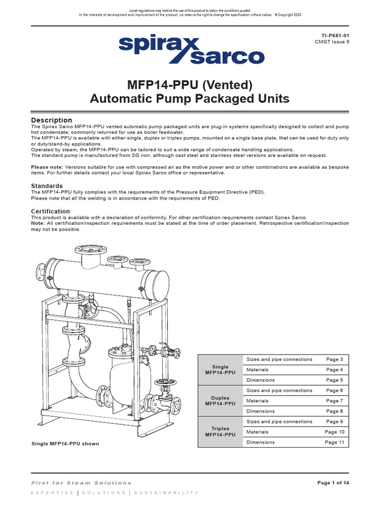 Spirax Sarco MFP14-PPU Pump Overview | PDF | Pump | Pipe (Fluid Conveyance)