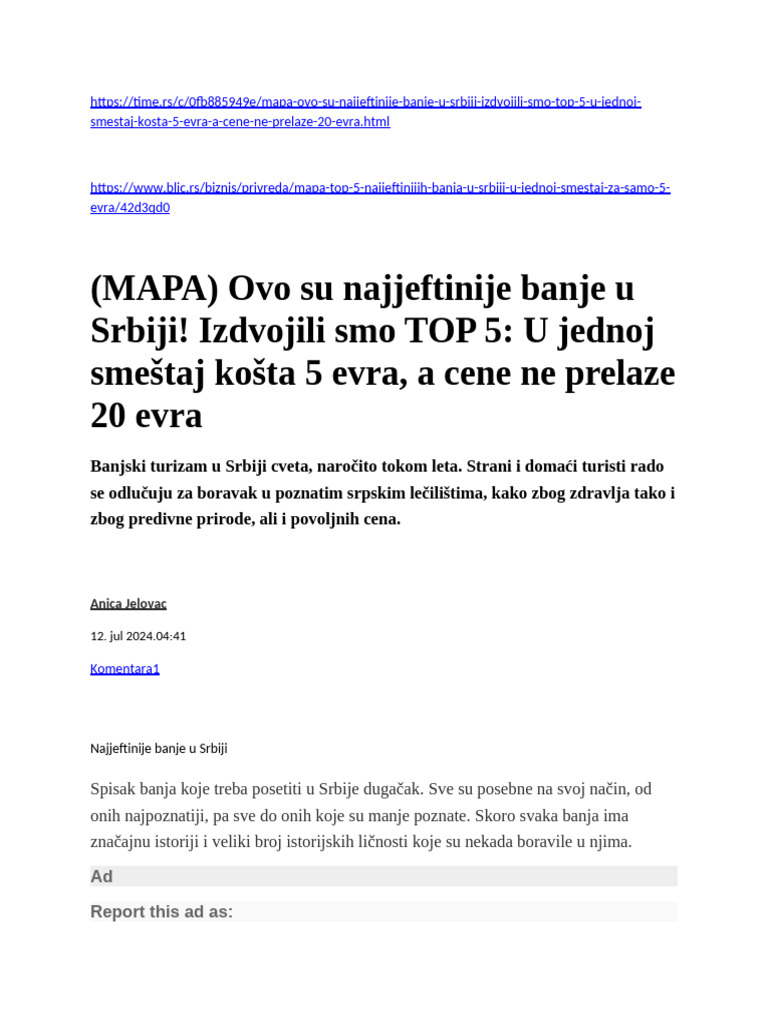 Banje U Srbiji | PDF