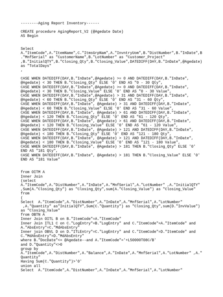 Aging Report Inventory | PDF