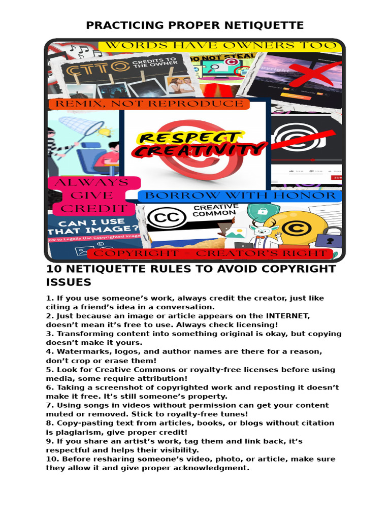Netiquette Rules to Avoid Copyright Issues | PDF