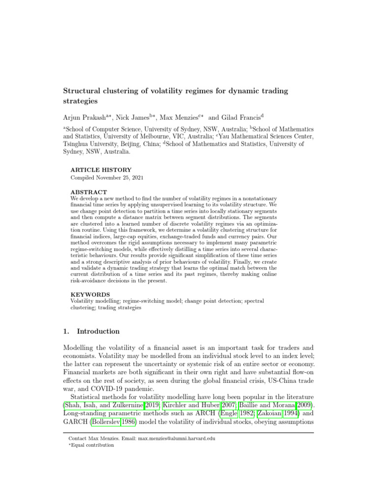 Structural Clustering of Volatility Regimes For Dynamic Trading | PDF | Time Series ...