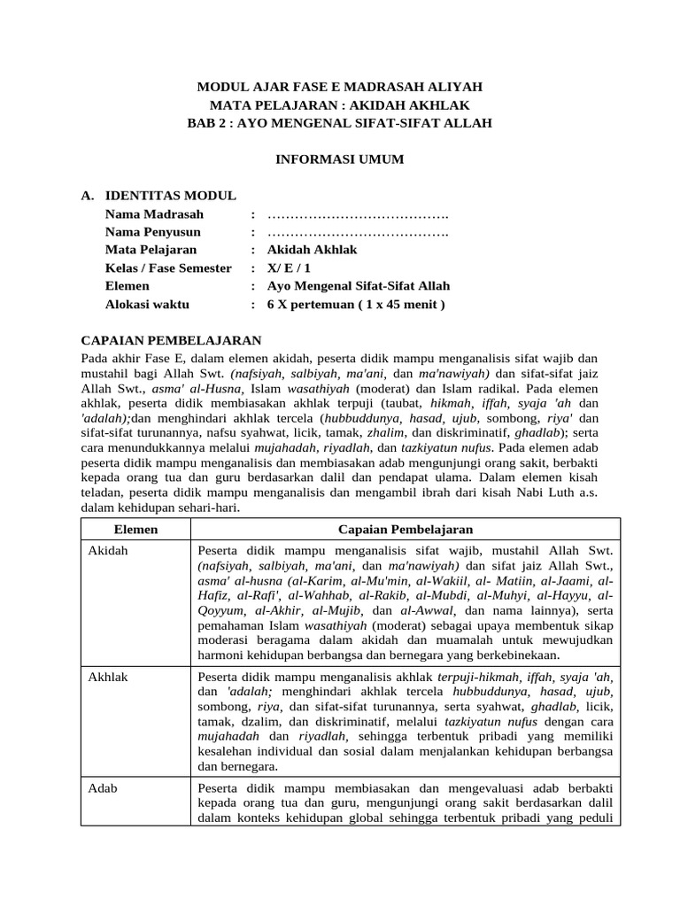 Centralpendidikan.com Modul Ajar 2 Akidah Akhlak K-X | PDF