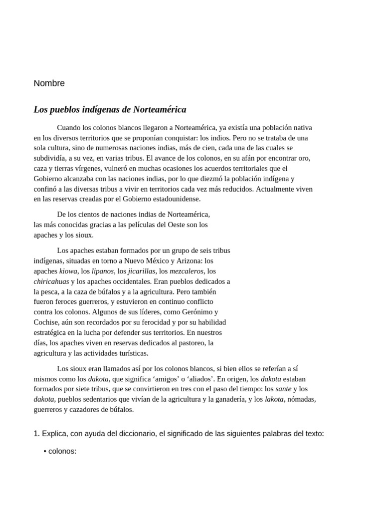 ANEXO 1 Los pueblos indígenas de Norteamérica | PDF | apache | siux