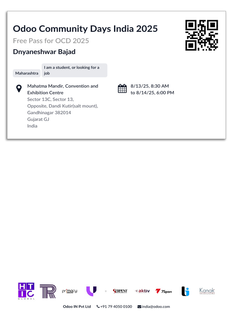 Tickets - Odoo Community Days India 2025 (08!13!2025 08-30-00 ...