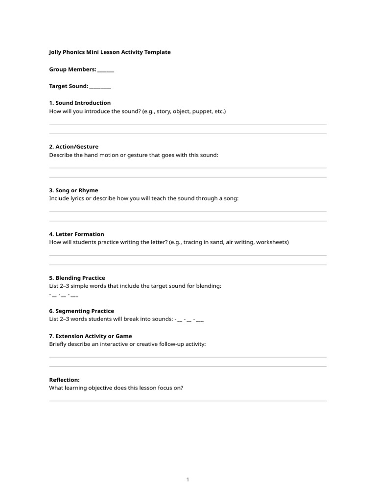 Jolly Phonics Mini Lesson Template | PDF
