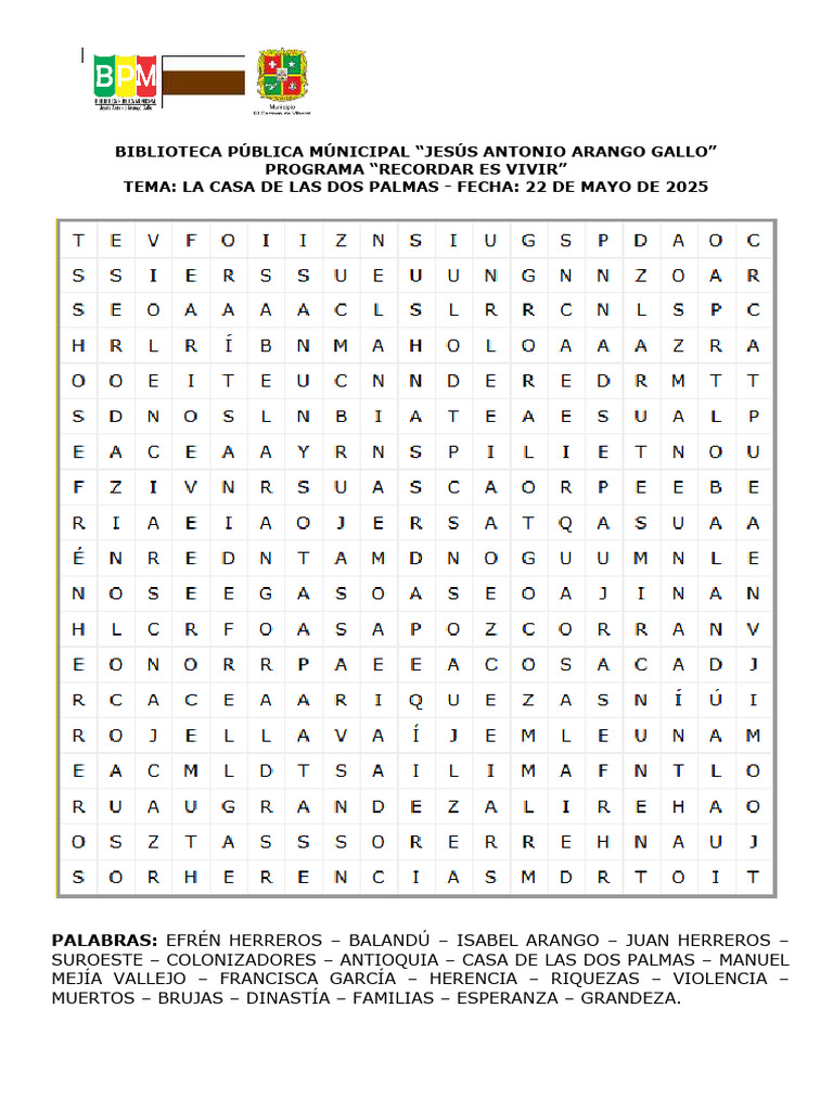La Casa de Las Dos Palmas Sopa de Letras | PDF