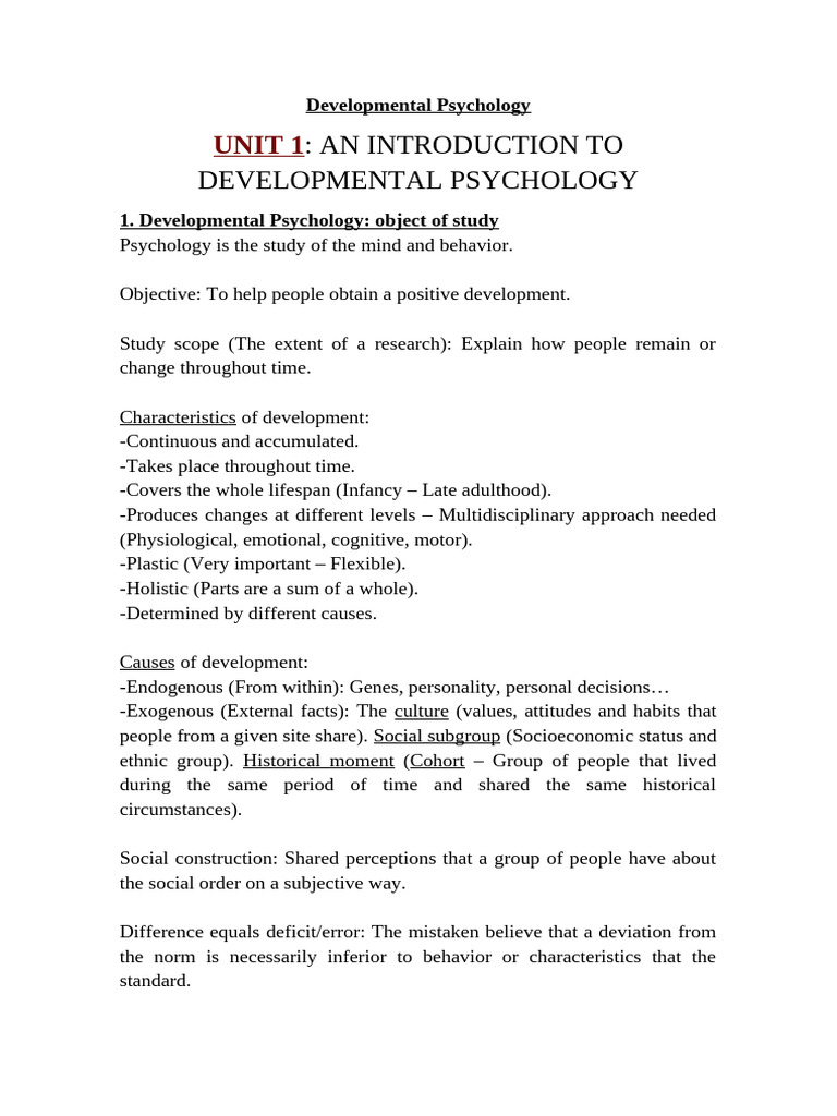 Developmental Psychology - Units 1 To 5 | PDF | Emotional Self ...