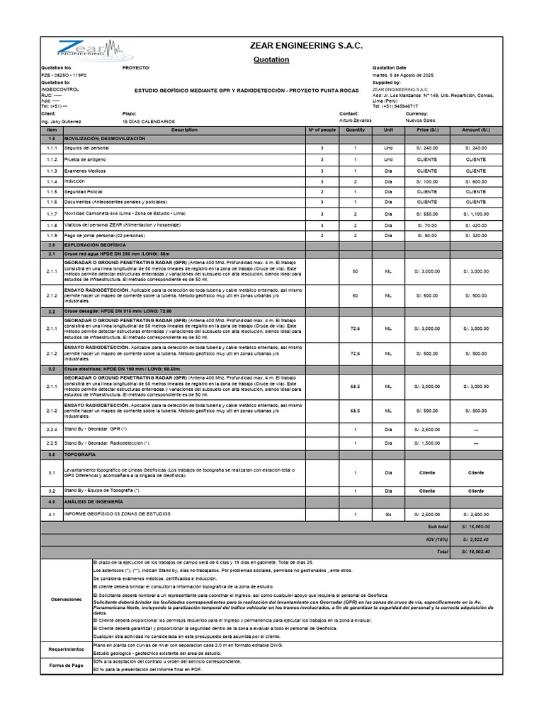 Zear Engineering S.A.C.: Quotation | PDF | Electrónica | Tecnología de ...