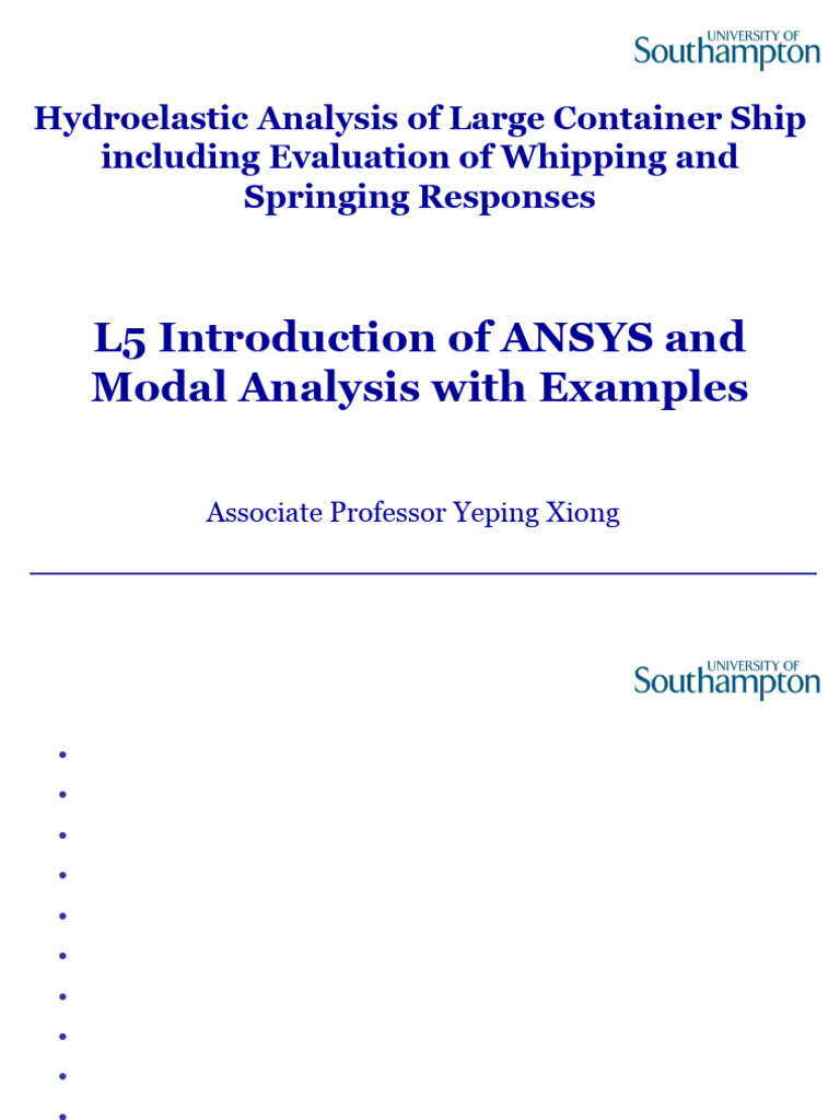 L5 ANSYS and Modal Analysis With Examples - YPX 2023 | PDF | Normal Mode | Structural Analysis