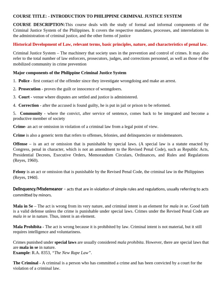 Introduction To Philippine Criminal Justice System | PDF | Prison ...