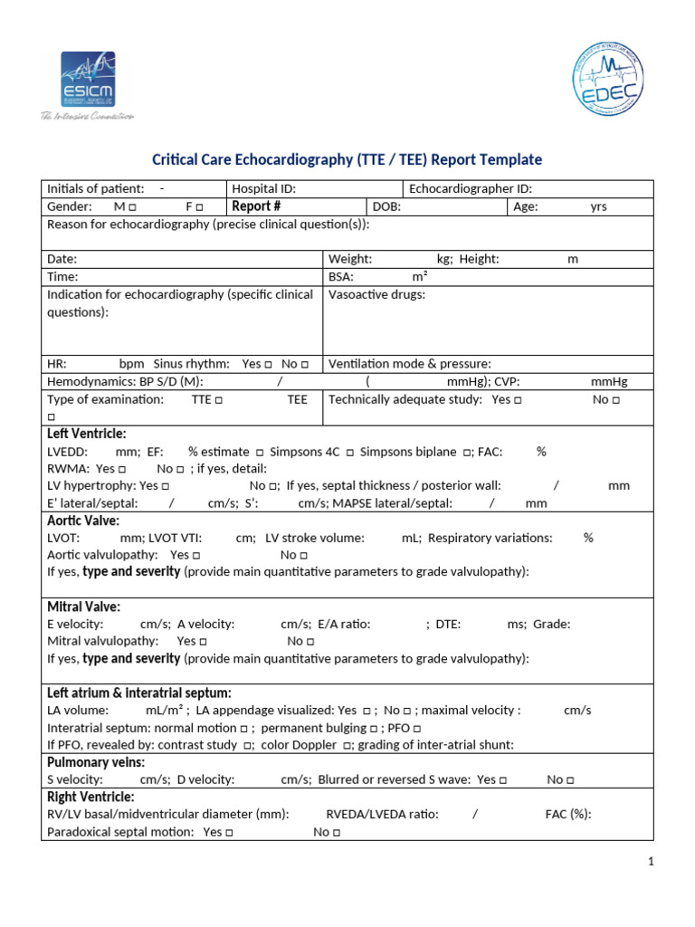 Echocardiography Report Template - EDEC Logbook 2023 - Def | PDF ...