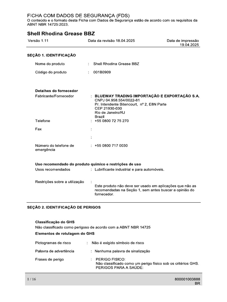 FDS - Shell Rhodina Grease BBZ | PDF