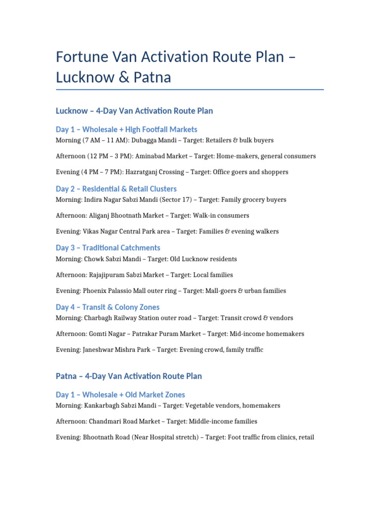 Fortune Van Route Plan Lucknow Patna | PDF
