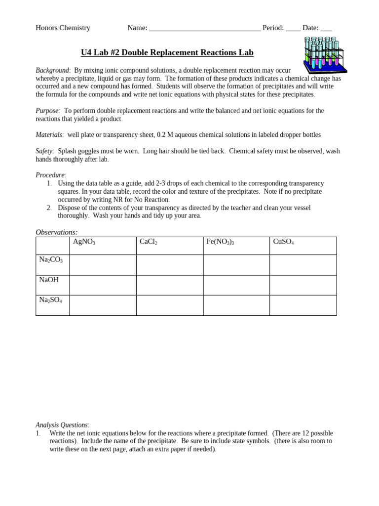 Double Replacement Reactions Lab Guide | PDF | Salt (Chemistry ...