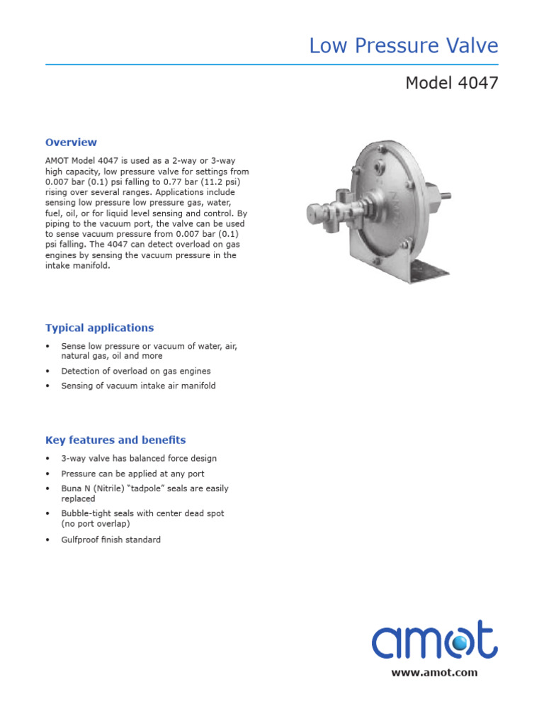 AMOT Model 4047 Low Pressure Valve | PDF | Valve | Pressure
