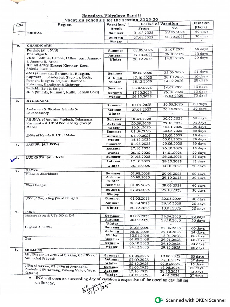 vacation schedule | PDF