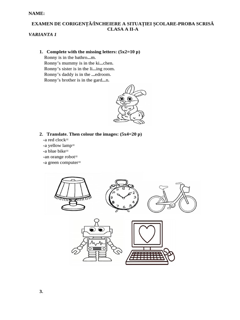 Limba Engleza Evaluare Finala Clasa A Iia | PDF