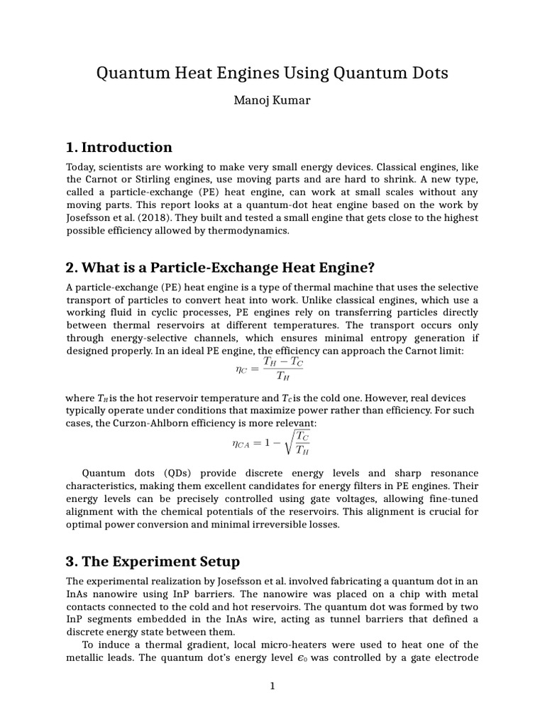 Quantum Dot Heat Engines Explained | PDF | Heat | Temperature
