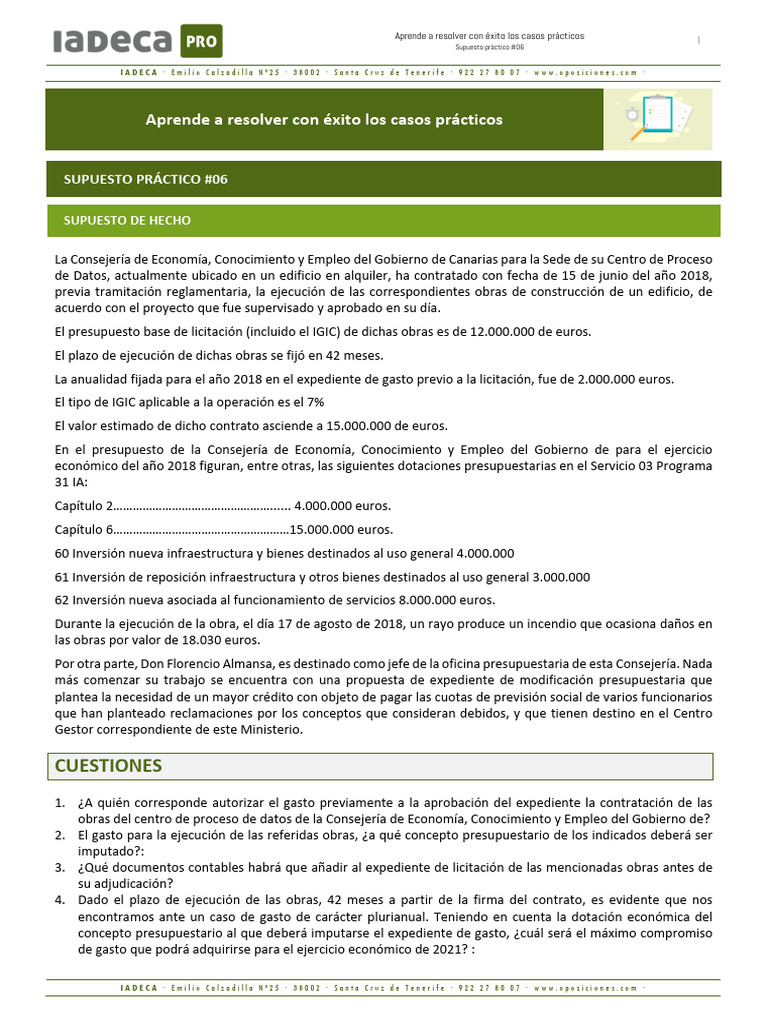 Supuesto Práctico 06 | PDF | Presupuesto