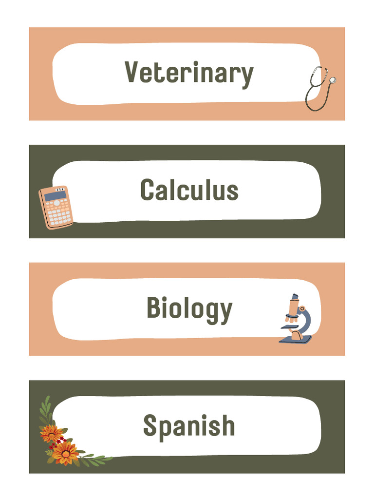 Subject Tote Tray Labels in Brown Peach and Blue Illustrative Style | PDF