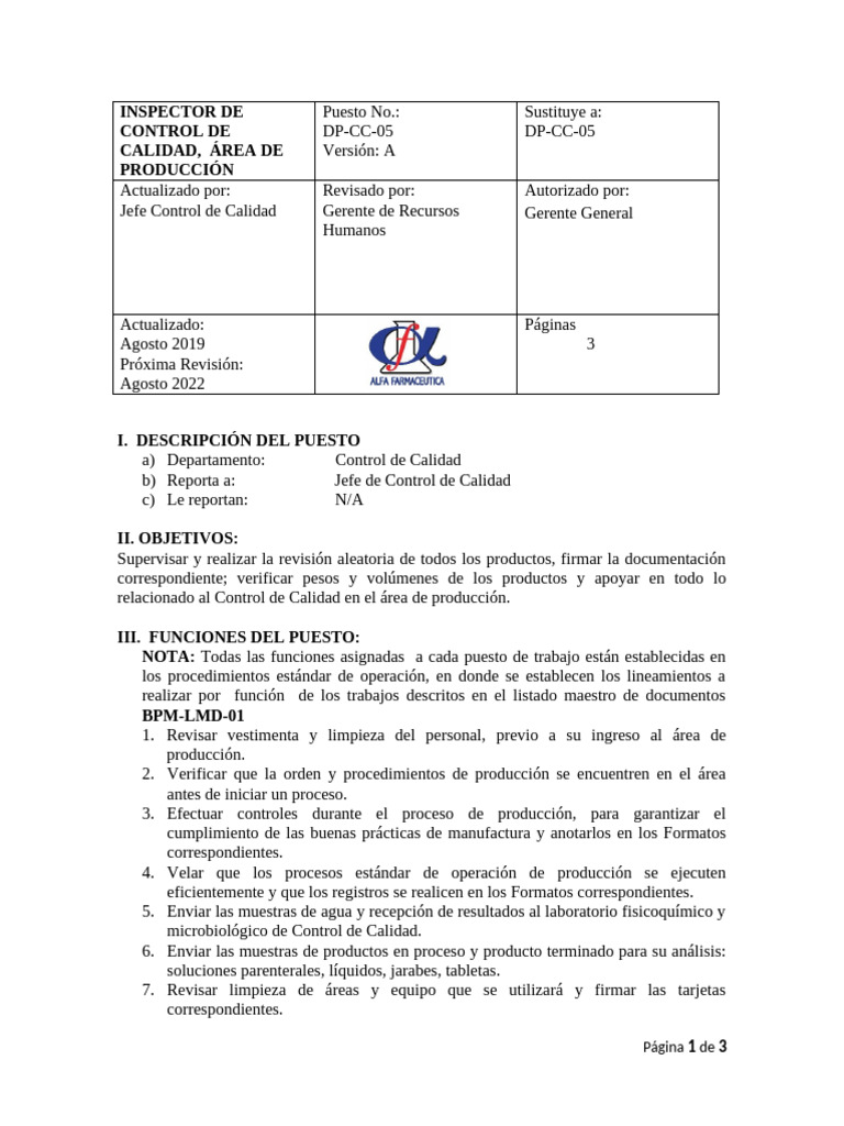 DP-CC-05 Inspector de CC en Produccion 2019 | PDF