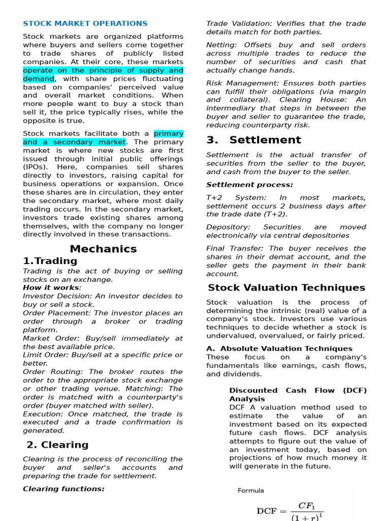 Stock Market Operations | PDF | Valuation (Finance) | Stocks