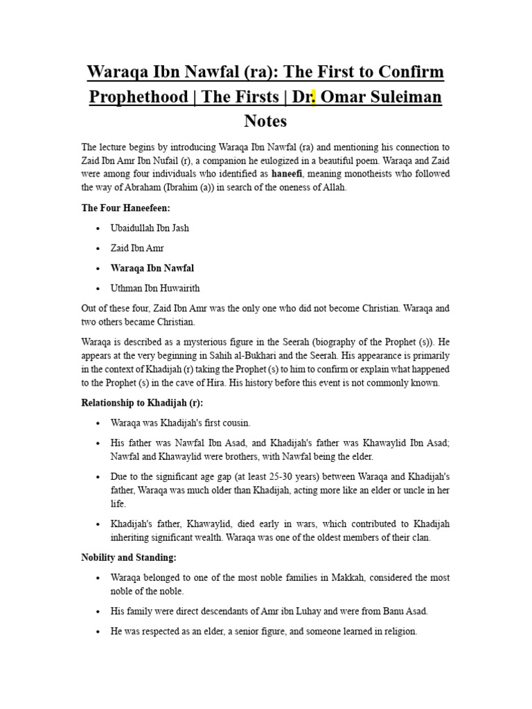 Waraqa Ibn Nawfal: Prophet's First Believer | PDF | Prophets And ...