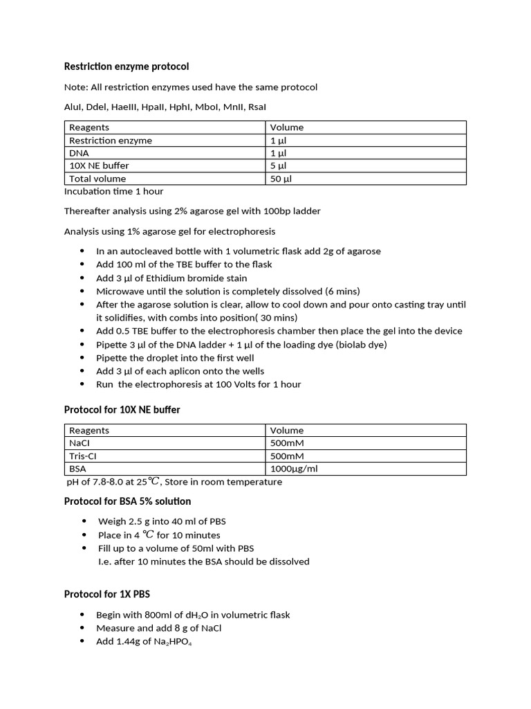 Restriction Enzyme Protocol | PDF
