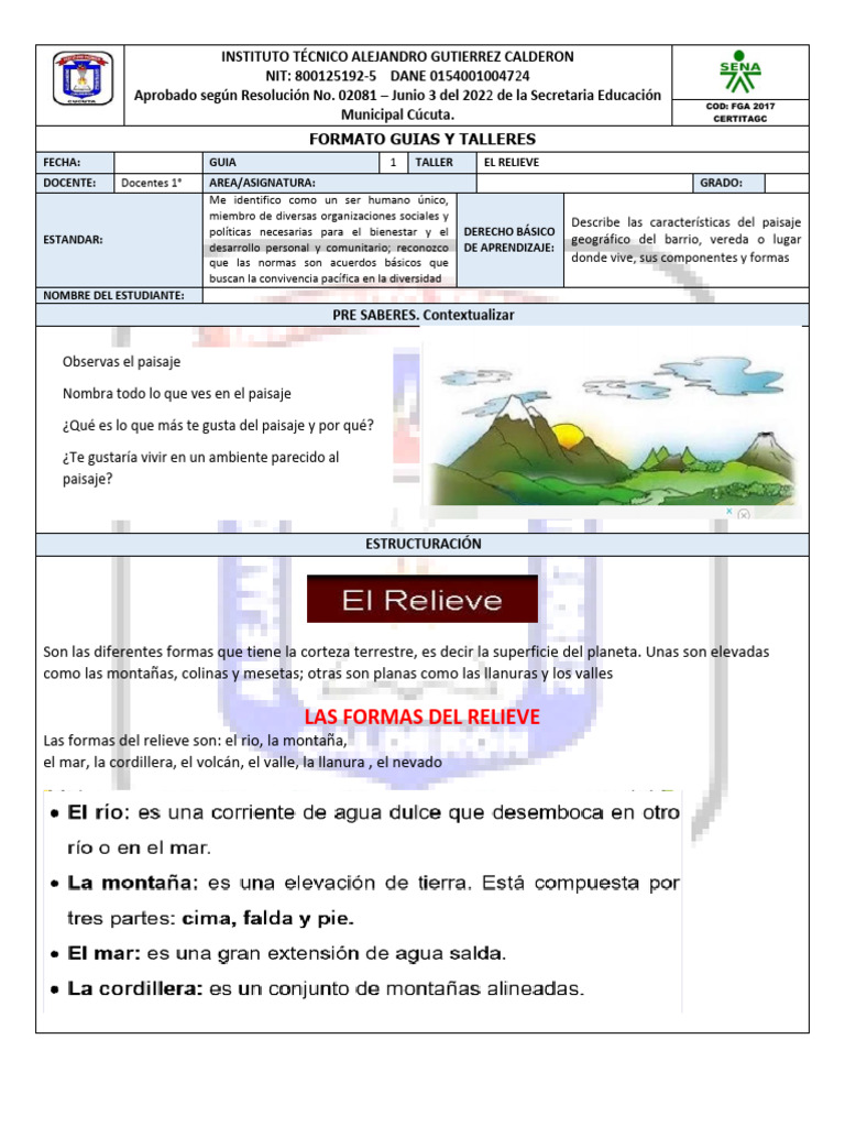 Guia #2 El Relieve 30 Mayo | PDF | Terreno | Montañas