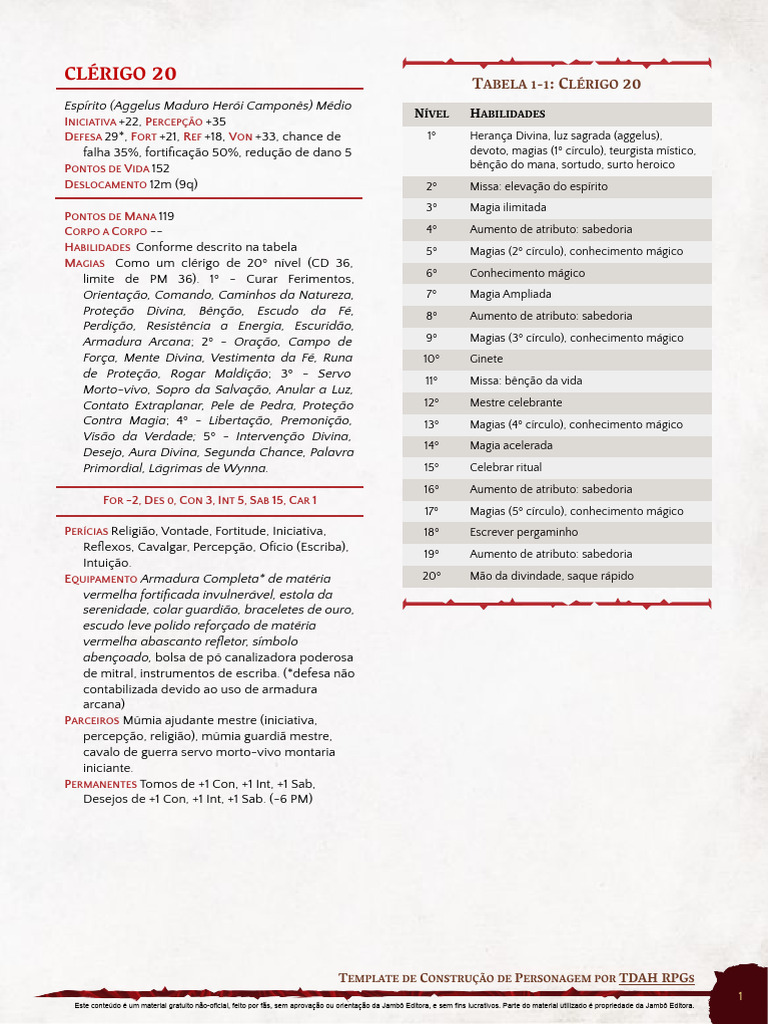 Clérigo 20: Habilidades e Magias RPG | PDF | Espiritualidade