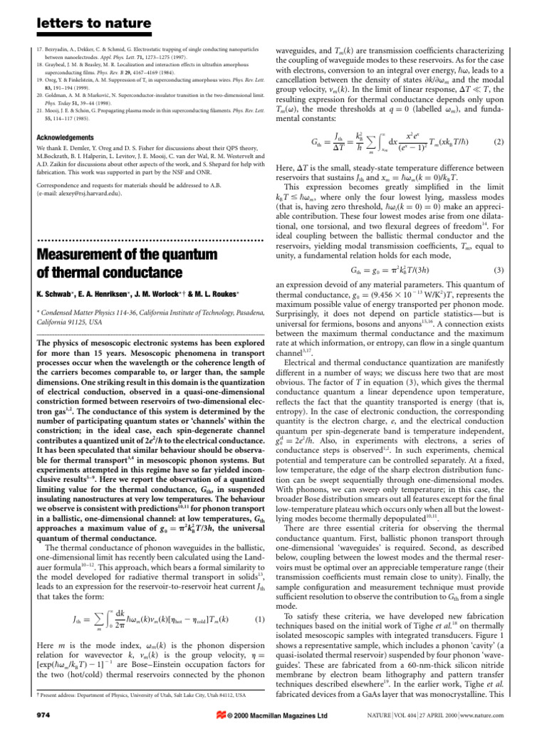 Measurement of The Quantum of Thermal Conductance: Q Q D Q Q | PDF ...