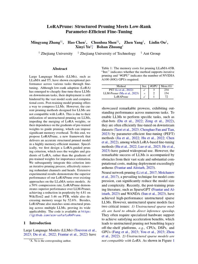 LoRAPrune Structured Pruning Meets Low-Rank Parameter-Efficient Fine-Tuning | PDF