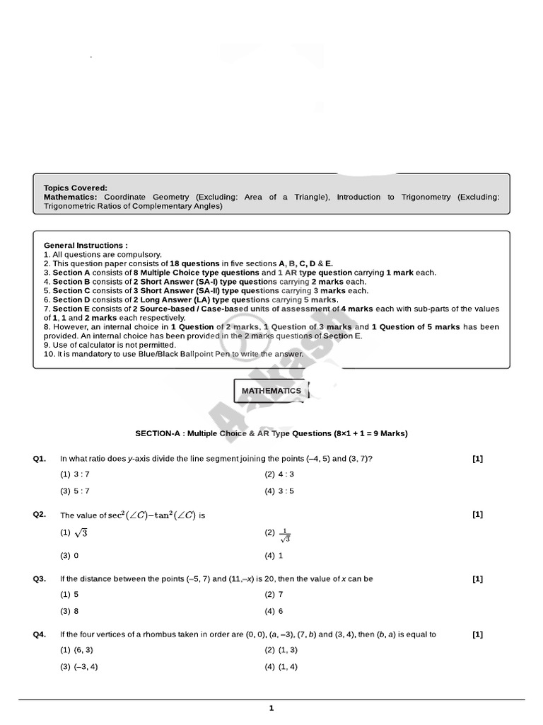 C-10 Maths Parctice Paper | PDF