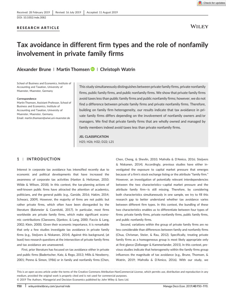 Article A LIRE Tax Avoidance in Different Firm Types and The Role of ...