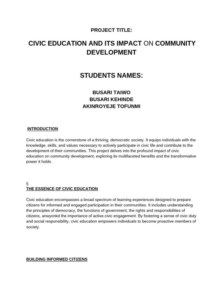 Civic Education's Role in Community Growth | PDF | Civic Engagement ...
