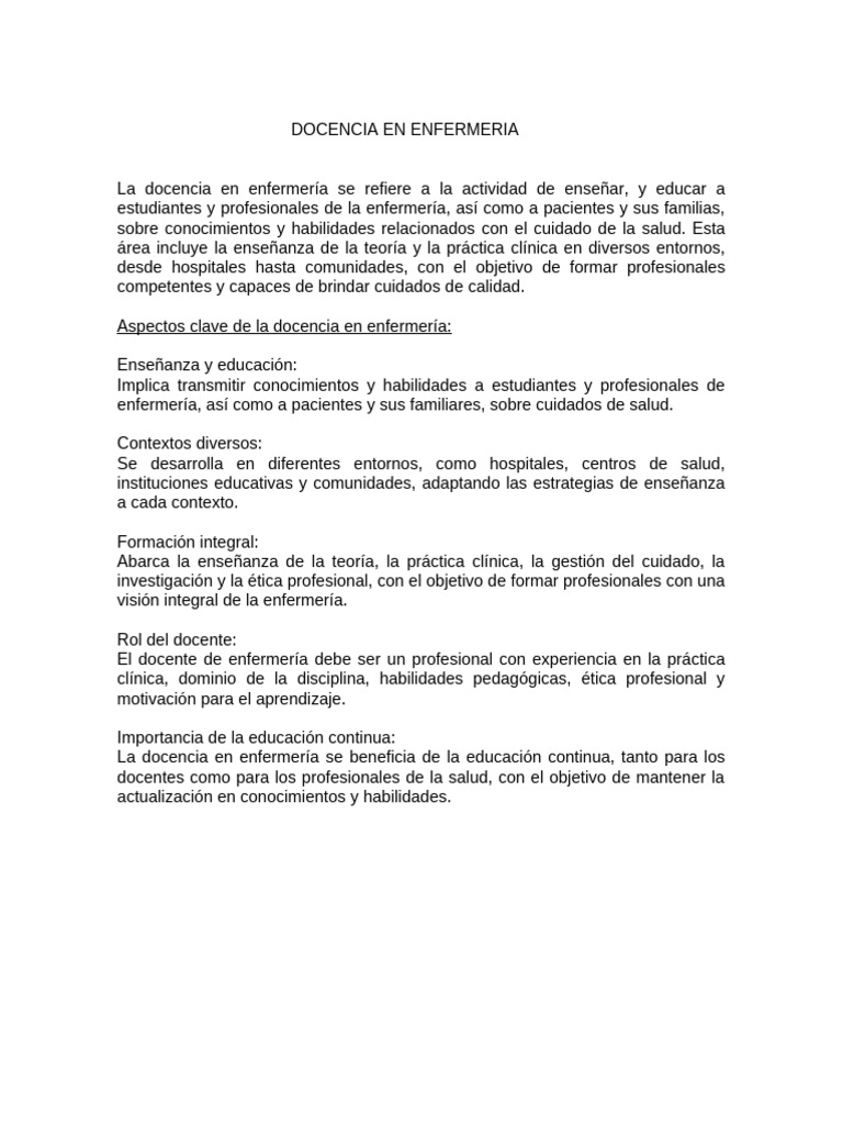 Rol y Importancia de la Docencia en Enfermería | PDF | Enfermería ...