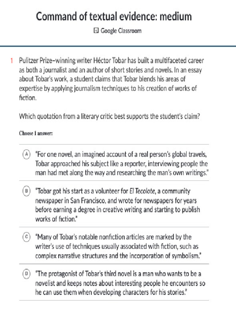 Khan Academy Medium - Command of Evidence (Textual) | PDF ...