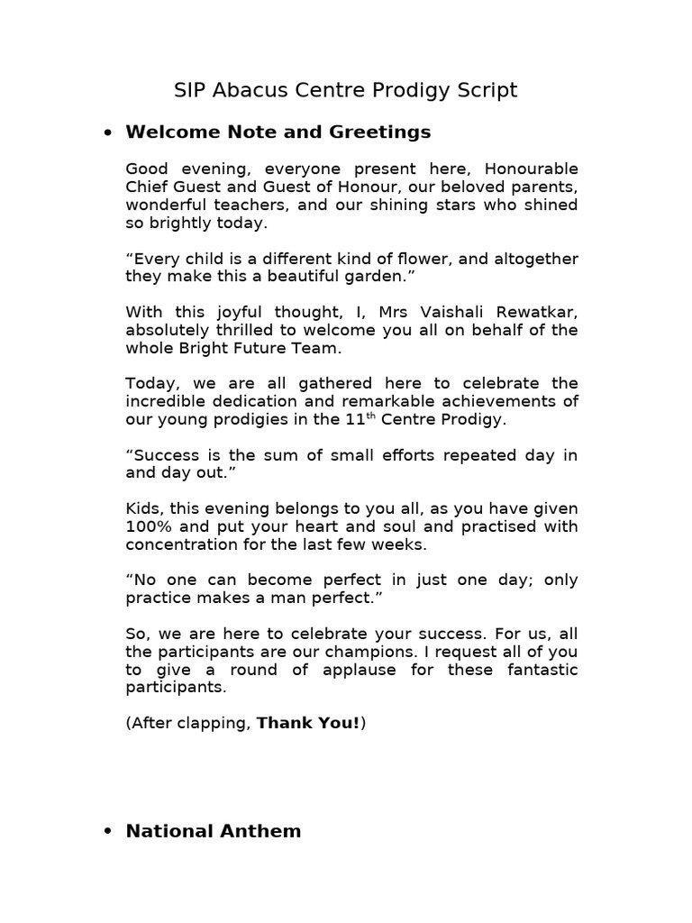 SIP Abacus Centre Prodigy Script | PDF | Applause