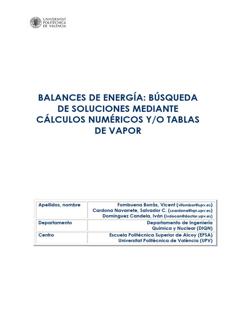 Balances de Energía - Búsqueda de Solucones Medante Cálculos Numércos ...