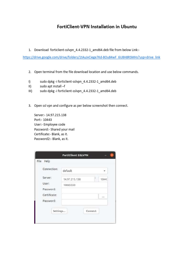 Forticlient-VPN Configuration Steps - Ubuntu | PDF