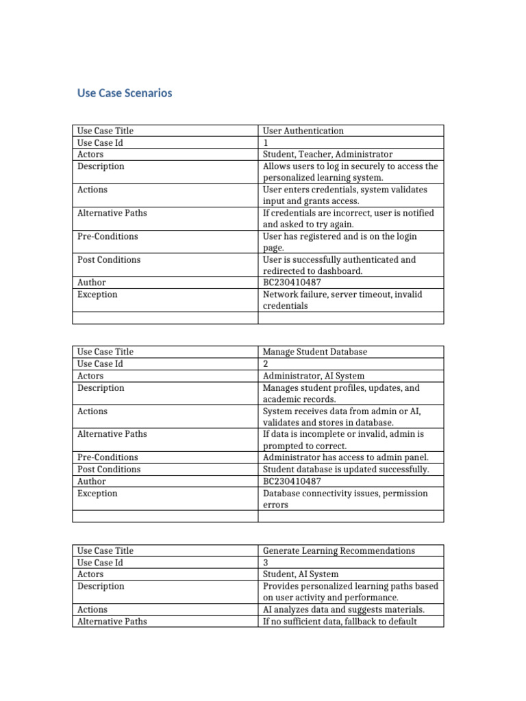 AI Learning System Use Case Scenarios | PDF | Artificial Intelligence ...