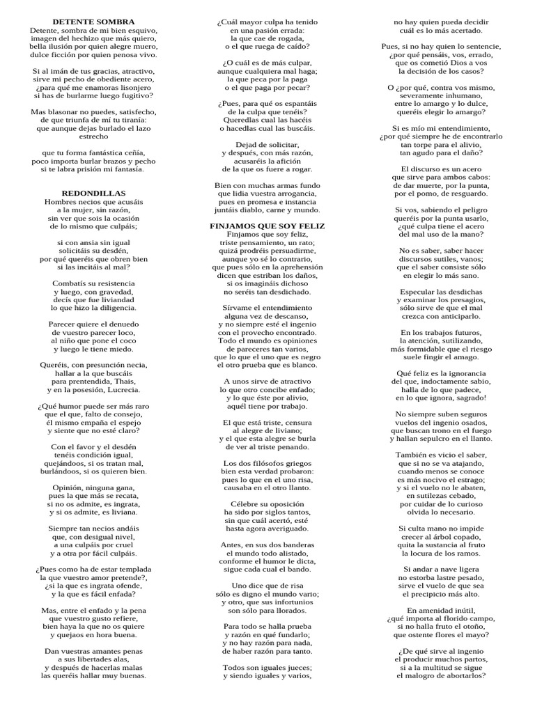 Poesía de Sor Juana: "Detente Sombra" | PDF | Amor