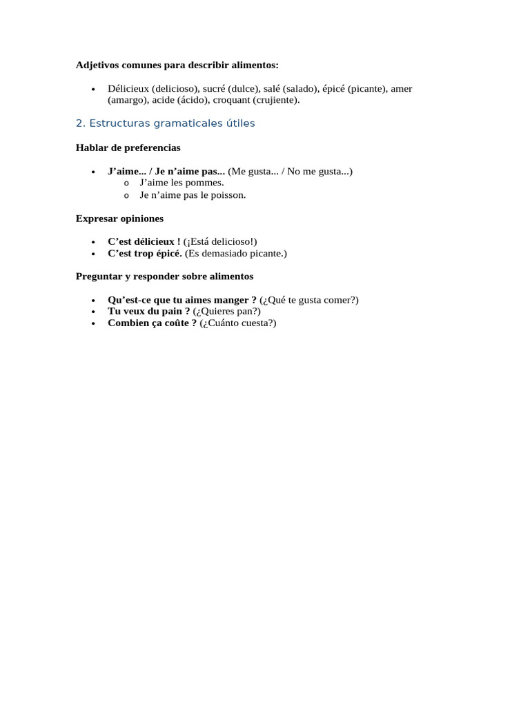 Adjetivos Comunes para Describir Alimentos | PDF