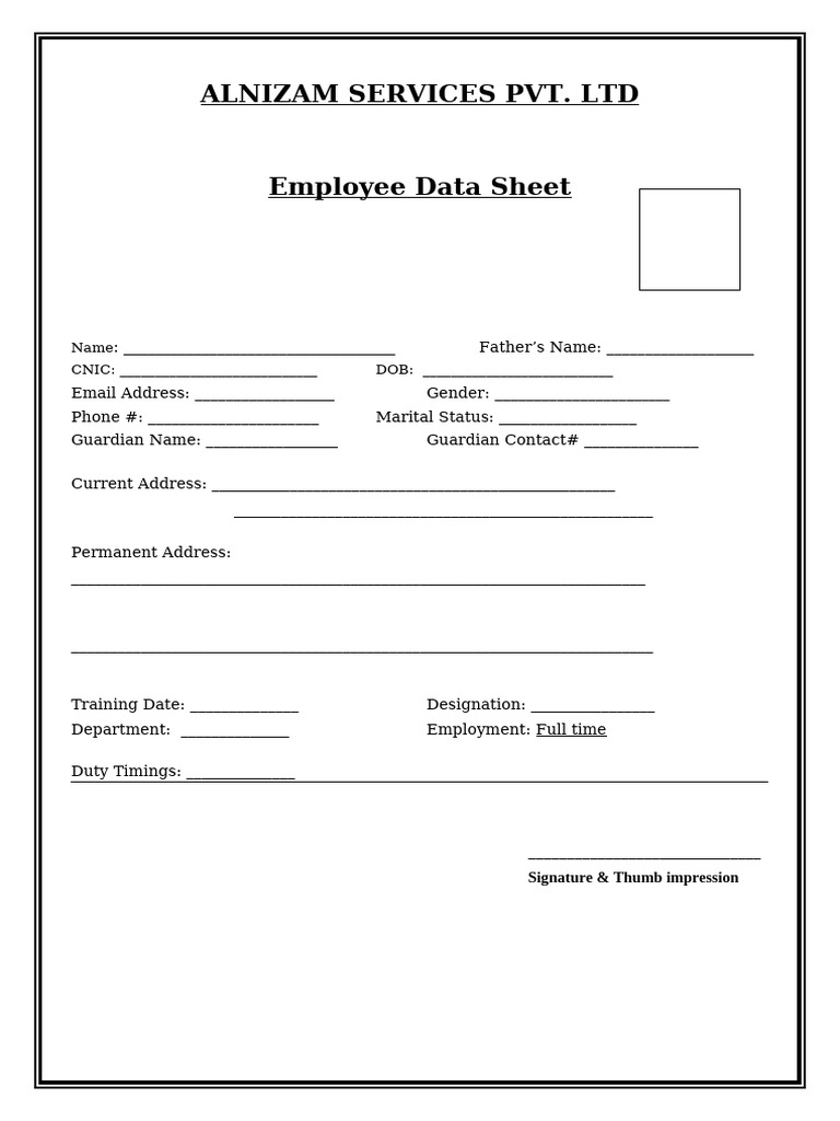3 Employee Data Sheet | PDF