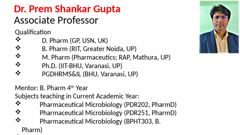 DR Prem Shankar Gupta KnowYourFaculty | PDF