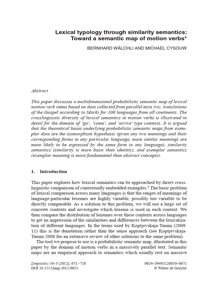 Wälchli - Cysouw (2012) - Lexical Typology Through Similarity Semantics ...