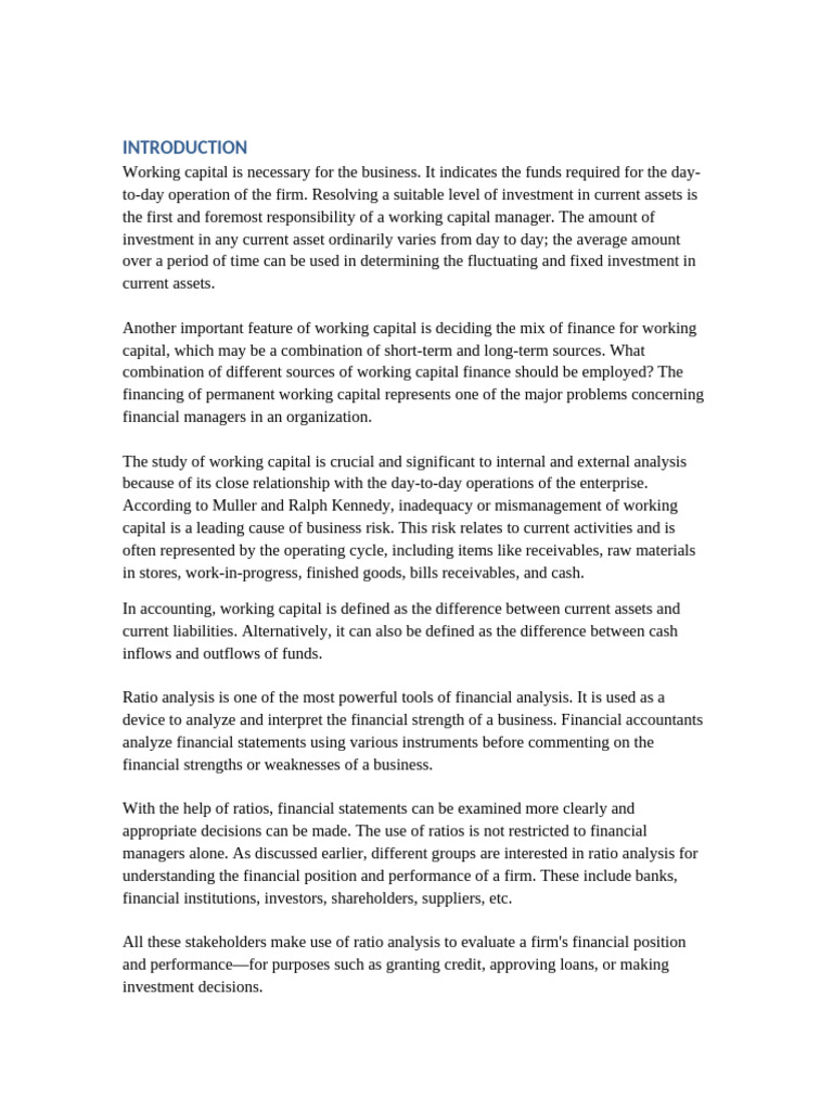 Working Capital Analysis | PDF | Working Capital | Investing