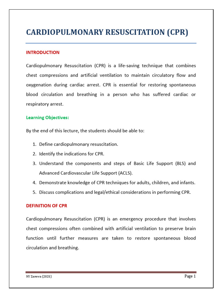 CPR: Definition and Introduction | PDF | Cardiopulmonary Resuscitation ...