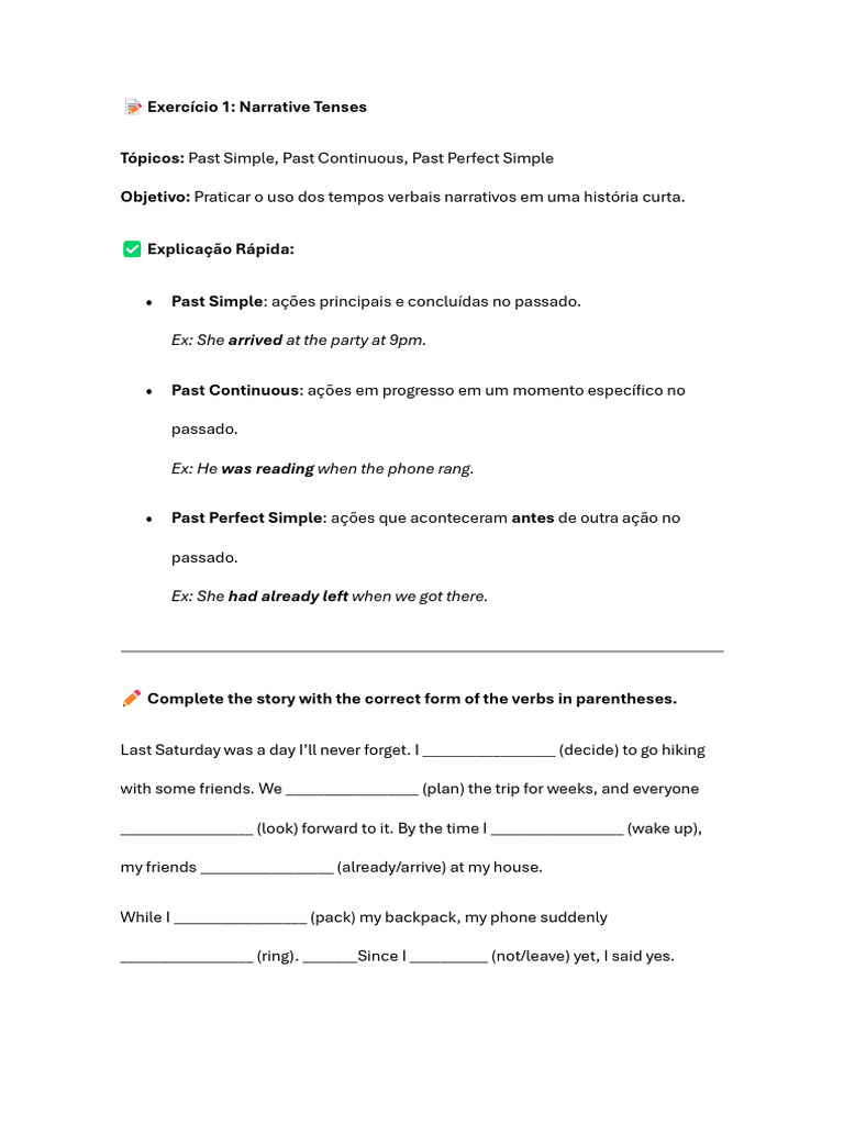 Narrative Tenses Exercise Guide | PDF | Linguistics | Syntax